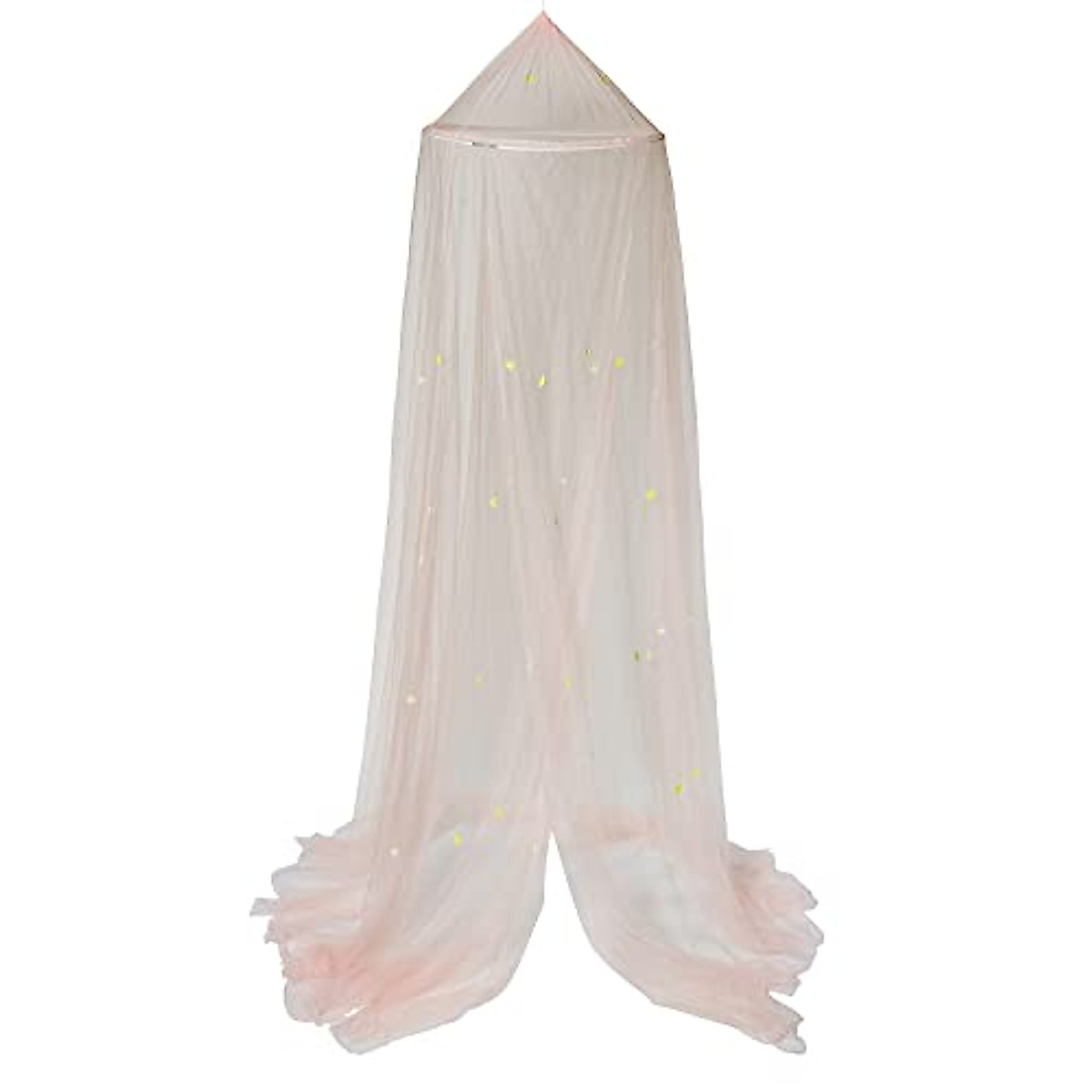 Pink Princess Bed Canopy with Stars, Mosquito Net for Nursery, Kids Bedding, Hanging Mesh Play Tent Curtain Accessories, Glow in The Dark Shapes, Privacy Fabric for Toddler, Baby, Kid