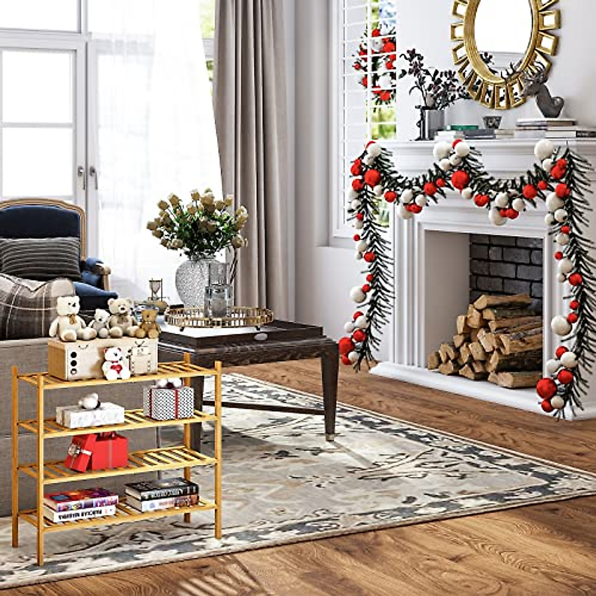 4-Tier Bamboo Shoe Rack for Entryway, Stackable | Heavy Duty | Multi-Function, Free Standing Shoe Racks for Bedroom Hallway Closet