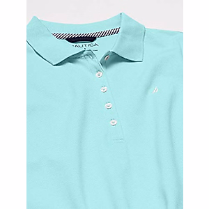 Nautica Women's 5-Button Short Sleeve Breathable 100% Cotton Polo Shirt, Aruba Blue, Large