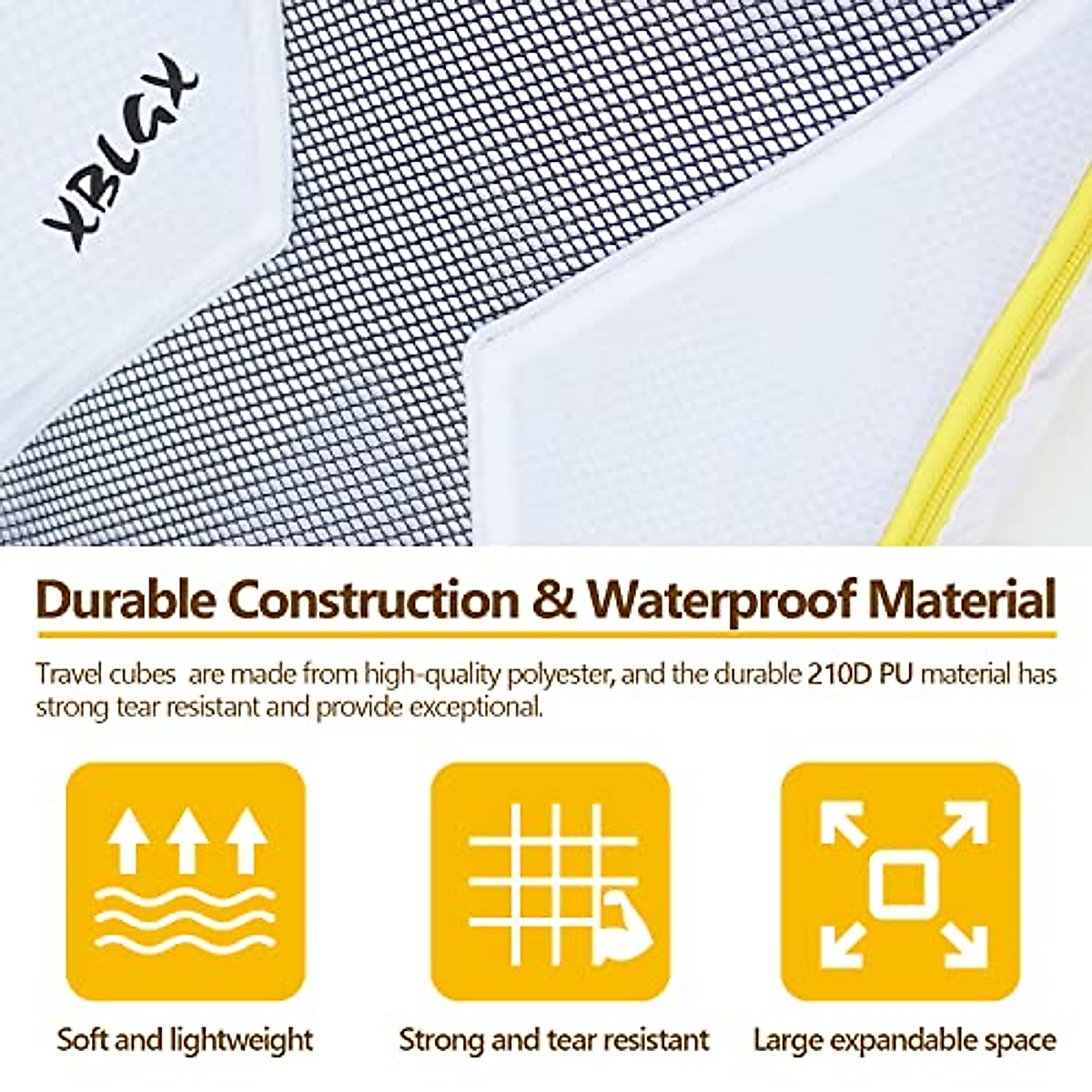 XBLGX Packing Cubes for Suitcases 5-Pcs Travel Luggage Packing Organizers Set with Laundry Bag & Shoe Bag（White/Yellow）