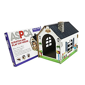 ASPCA Cardboard Cat House Hideaway Playhouse with Cat Scratcher Scratching Pad 19"L x 13"W x 17"H