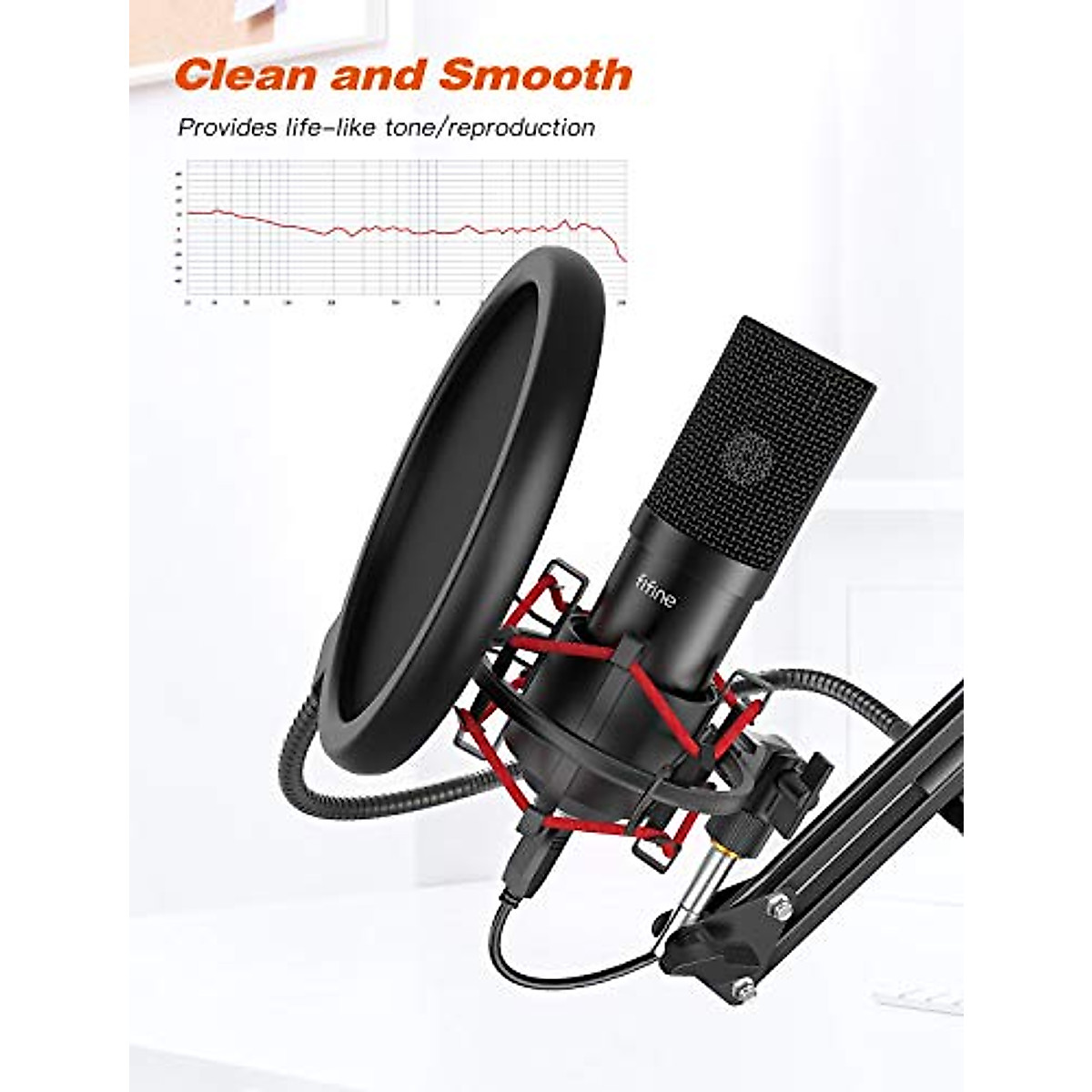 FIFINE USB Microphone Set with Flexible Boom Arm Stand Pop Filter, Plug and Play with PC Desktop Laptop Computer, Streaming Podcast Instrument Mic Kit for Home Studio (T732)