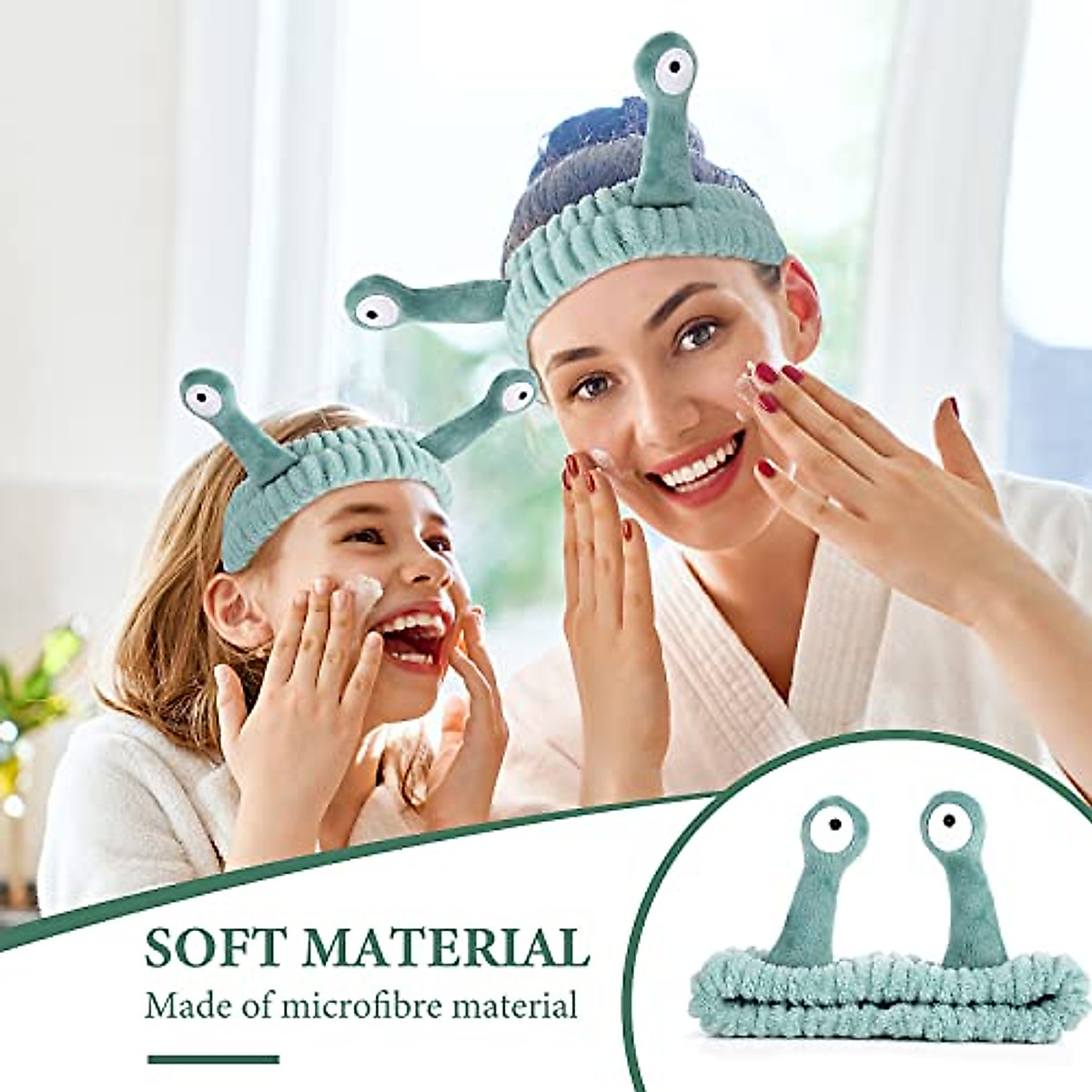 WLLHYF Spa Headband Facial Makeup Head Band Microfiber Soft Coral Fleece Head Wraps Snail Cartoon Cute Christmas Hair Accessories Elastic Skincare Hair Band for Women Girls Washing Face Beauty