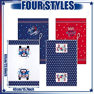 Geyoga 4 Pcs 4th of July Kitchen Dish Towel American Flag Hand Towel Patriotic Star Stripe Decorative Dishcloth White Blue Red Dish Towels for Memorial Independence Day (Bright Color,Gnome Truck)