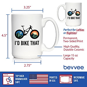 I'd Bike That Coffee Mug - Bicycle Themed Decor and Gifts for Mountain Bikers - Large 15oz White Ceramic Mug