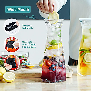 Ritayedet Glass Carafe, 1 Liter Carafe for Mimosa Bar, 4 Pcs, Square Carafe Pitcher with Lid, Drink Dispenser for Parties, Cold Water, Milk, Juice Container, Tea, Wine, Cocktails (6 Lids & 2 Spouts)