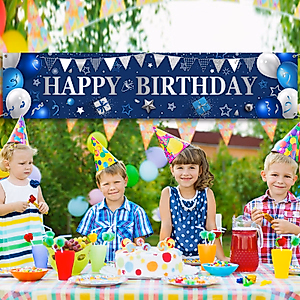 Yard Banner for Happy Birthday Gifts Large Navy Blue Birthday Banners for Outside Birthday Banner Birthday Decorations Backdrop for Men Women Birthday Party Supplies Outdoor and Indoor (Blue, Silver)