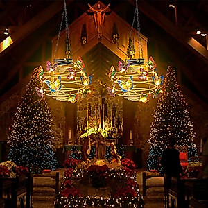 2 Pack Butterfly Solar Lights Outdoor Hanging Solar Lantern with Handle, Solar Powered Butterflies Garden Decor for Outside Patio Yard Porch Pathway Butterfly Gifts for Women (Warm White LED Lights)