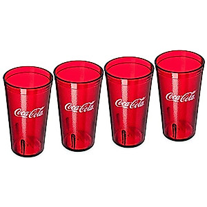Carlisle Paddles Coca Cola Logo Ruby Red Plastic Tumblers Set of 4-16oz (Coke)