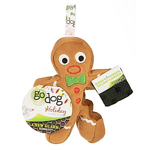 goDog Christmas Gingerbread Man Squeaky Plush Dog Toy, Chew Guard Technology - Brown, Large