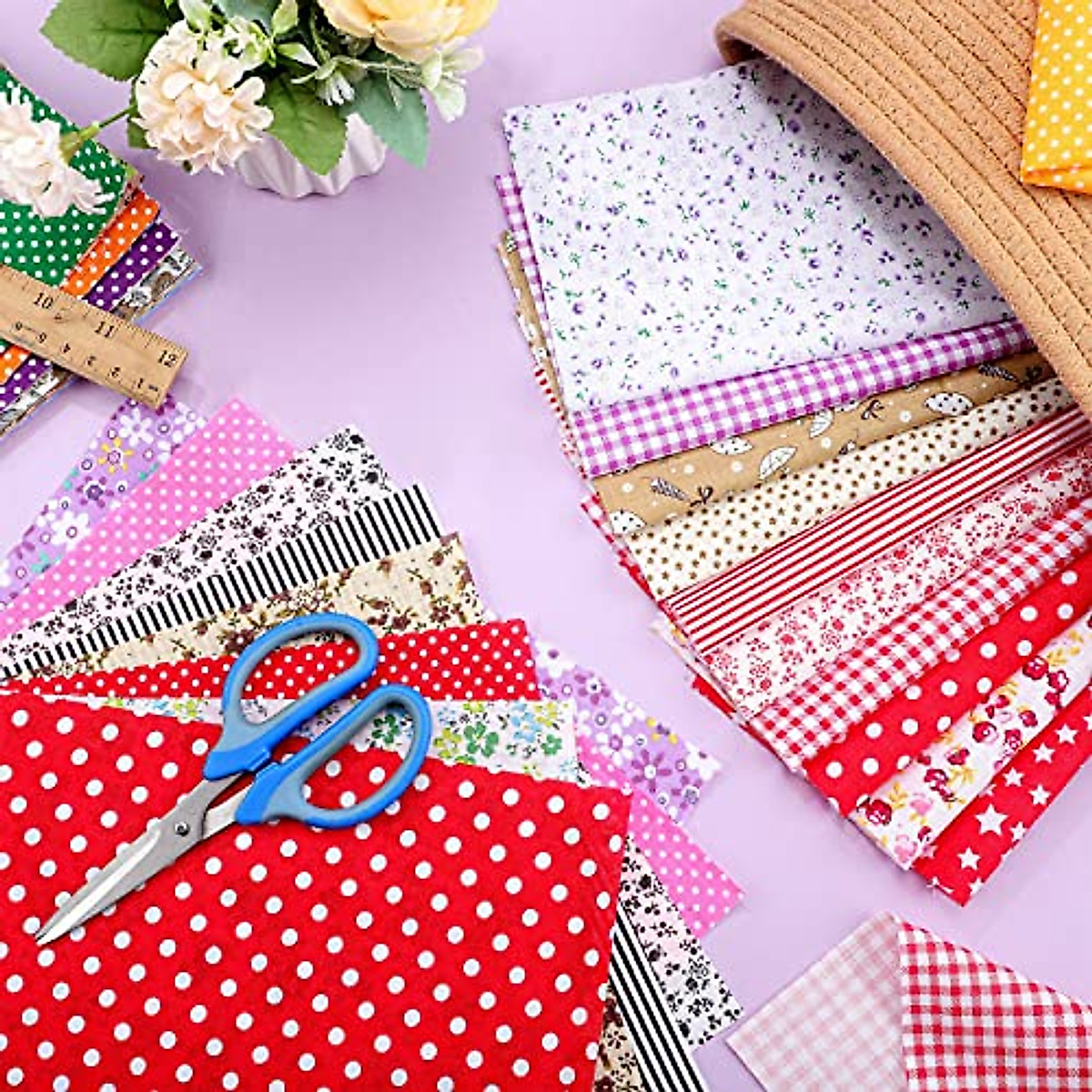 100 Pcs Cotton Fabric Square Patchwork Fabrics Craft Fabric Scraps Cotton Quilting Fat Flower Animals Cartoon Fabric Bundles Patchwork for Kids DIY Craft Sewing Cloths (10 Inch)