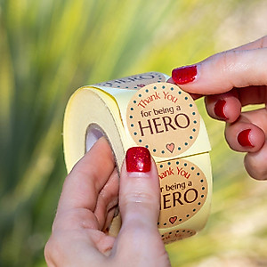 Gazelle Thank You Stickers, Roll, 500 Kraft Stickers. Say Thank You to Our Heroes 1.5 Inch Gratitude Stickers Fit On Envelopes, Greeting Cards, Gift Bags. Eco-Friendly Soy-Based Ink (Kraft)