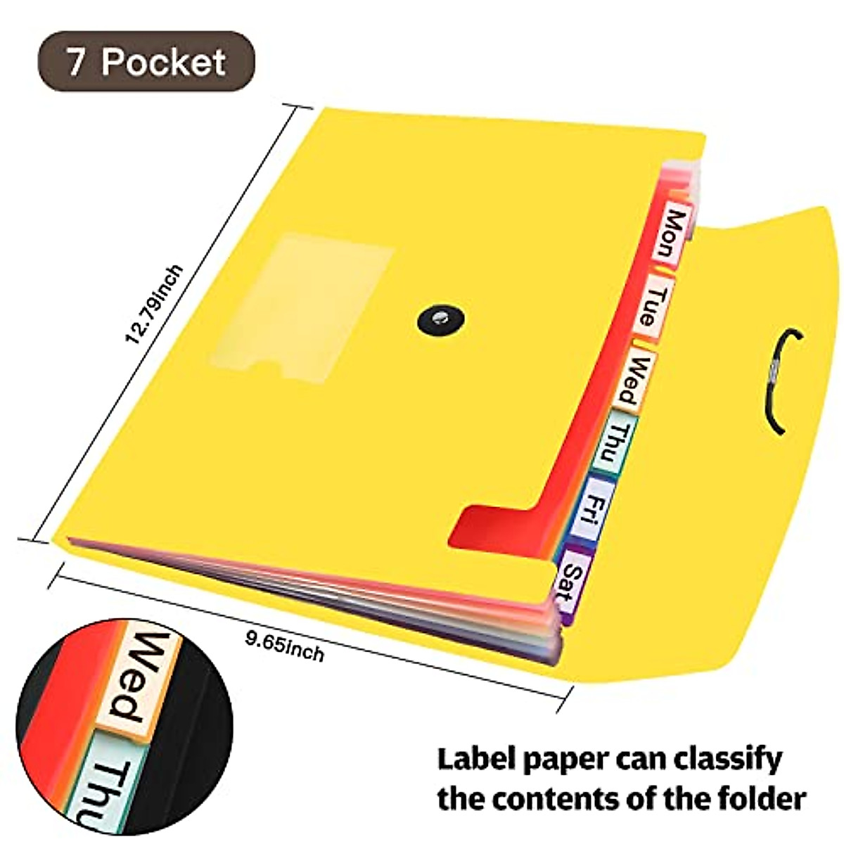 7 Pocket Accordian File Folders, Expanding File Folder A4 Letter Size Paper Portable Document Organizer-Yellow