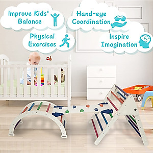 3 in 1 Foldable Triangle Ladder, Pikler Triangle Climber with Ramp, Sturdy Wooden Toddler Climbing Toys for Toddlers 1-3. with Climbing Triangle/Arch/ramp.Multicolour…