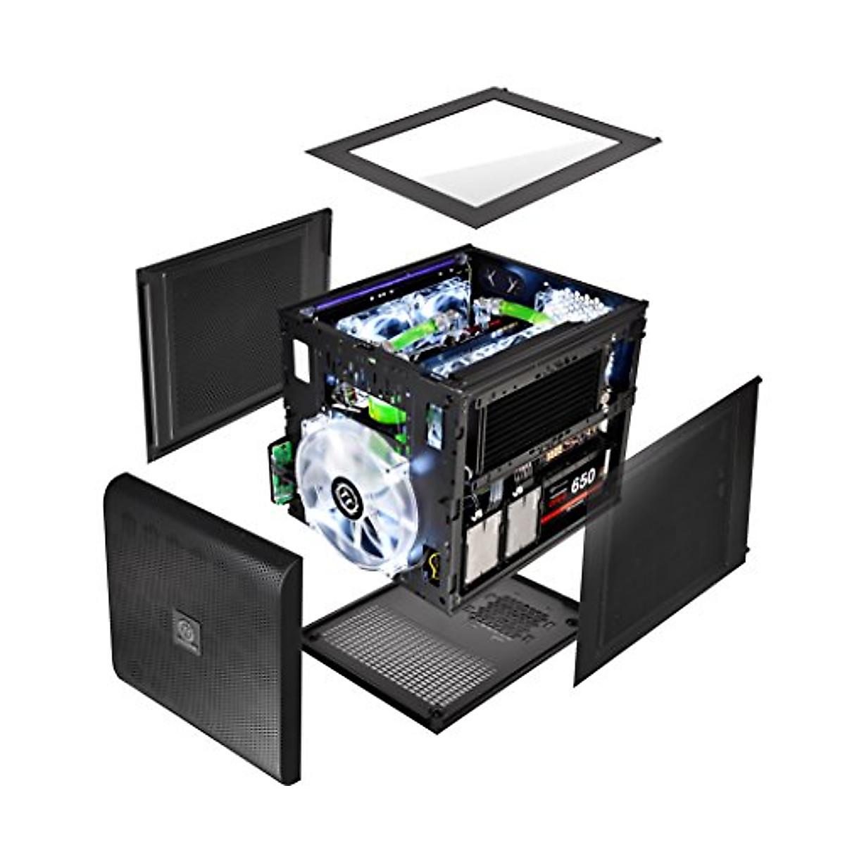 Thermaltake Core V21 SPCC Micro ATX, Mini ITX Cube Gaming Computer Case Chassis, Small Form Factor Builds, 200mm Front Fan Pre-installed, CA-1D5-00S1WN-00 Black