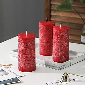 3x6 Inch Red Pillar Candles Set of 3, Christmas Candles Unscented Red Pillar Candles, Dripless Candles Long Burn Time for Wedding, Christmas Decor and Home Decor, Christmas Dinner Table Decor