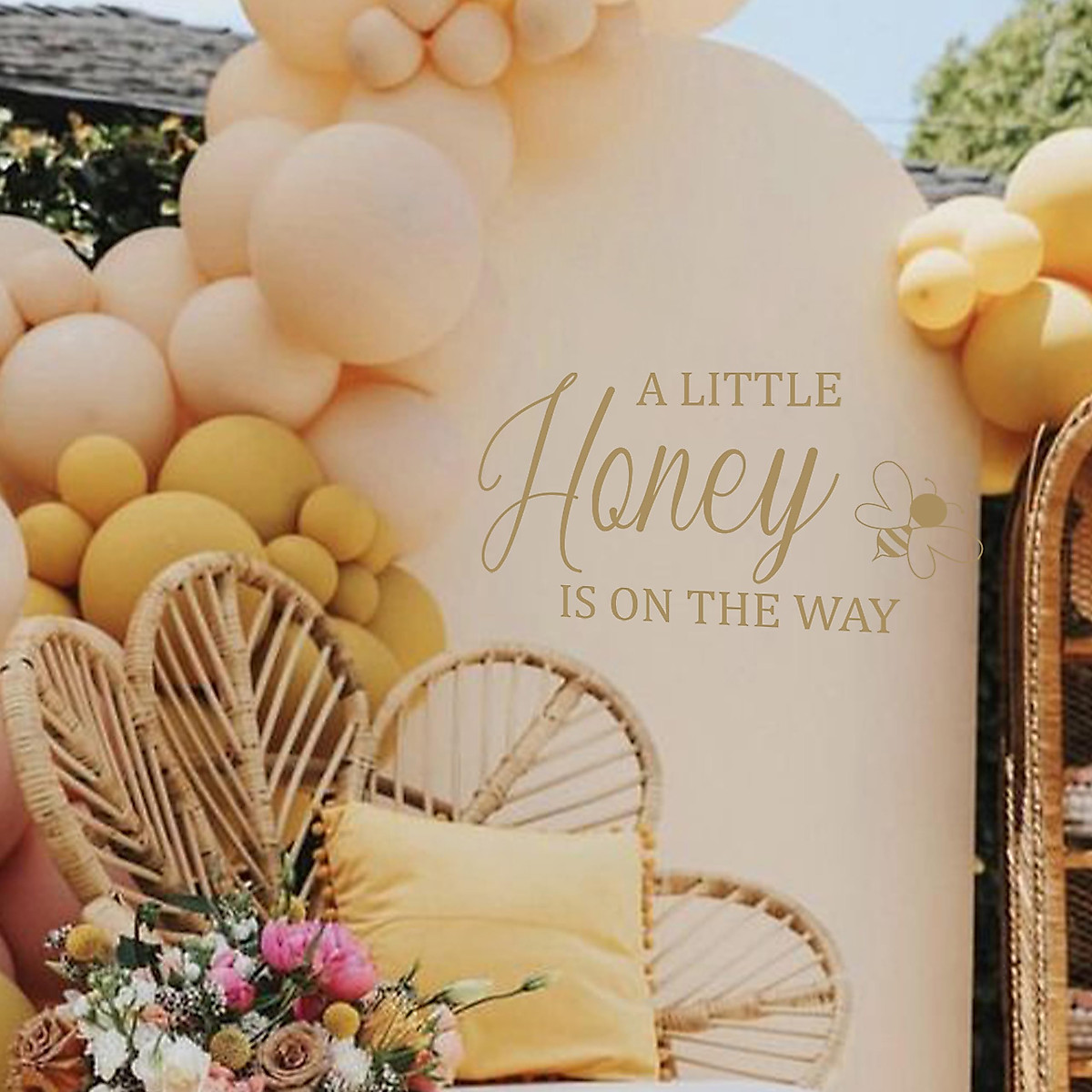 A Little Honey is on The Way Baby Shower Party Decal Sign,Gender Reveal Girl or Boy Baby Shower Decal Sign,Bee Baby Shower Sign Vinyl Decal,aby Shower Balloon Arch Decal (Honey Decal)