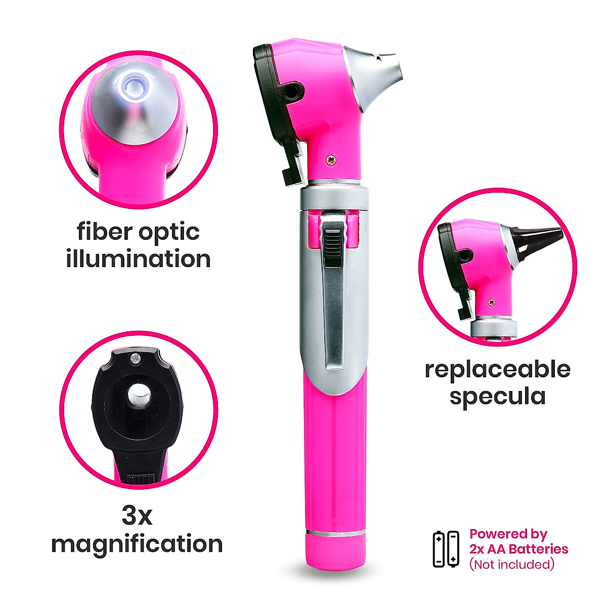 Zyrev ZetaLife Otoscope Set with 150 Extra Disposable Specula Tips, Pink