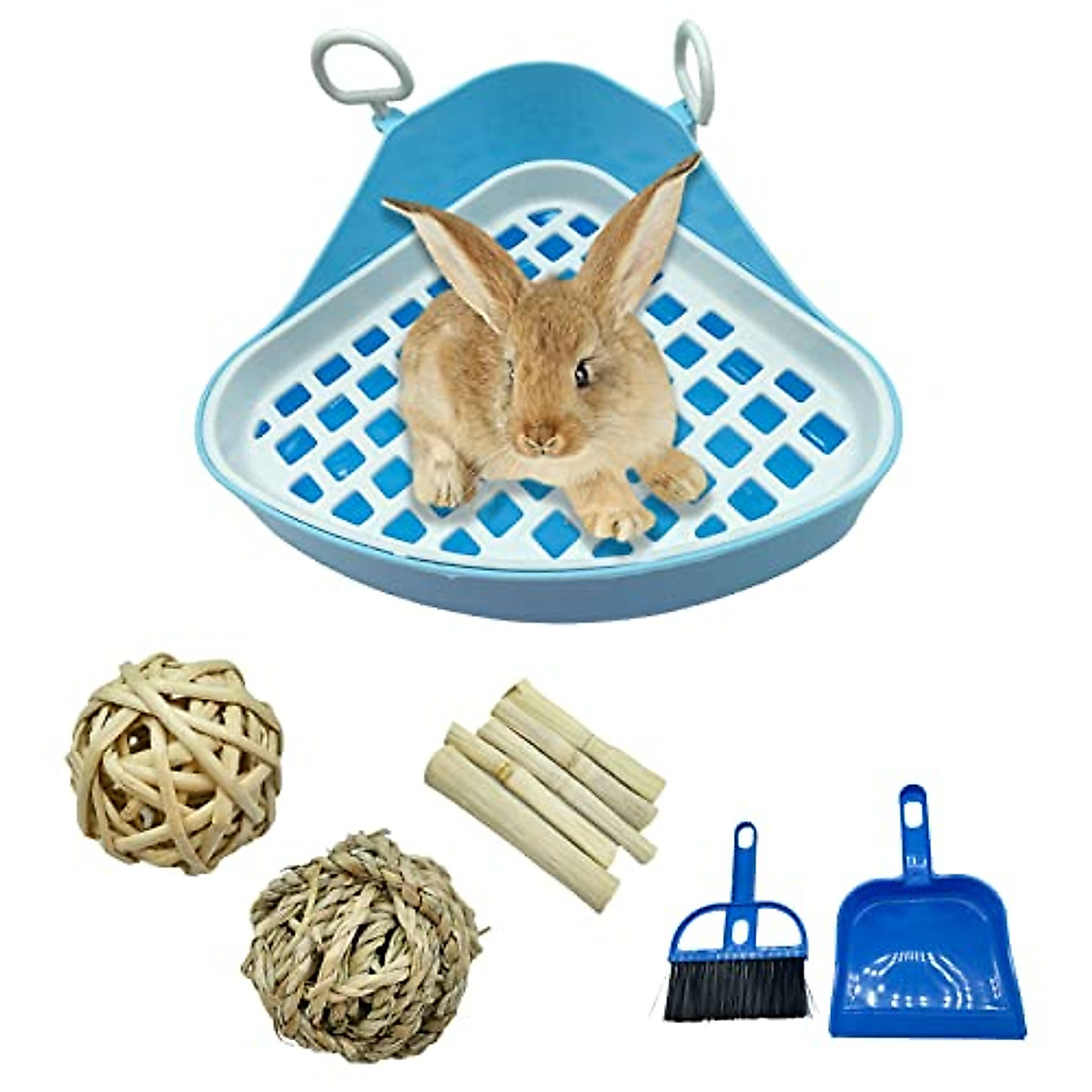Rabbit Triangle Potty Trainer Corner Small Animal Toilet Litter Box Pet Bedding Pee Pan Tray Toilet for Hamster Chinchilla Guinea Pig Bunny Ferret (Blue)