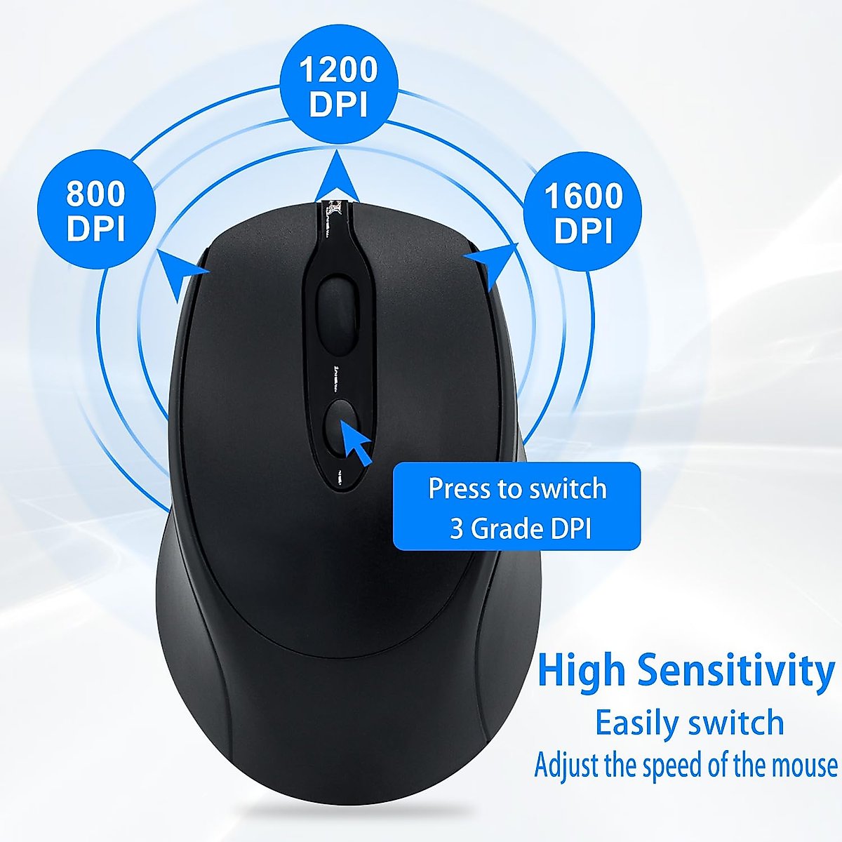 Wonzir Rechargeable Wireless Mouse,Bluetooth 5.2 & 2.4G Portable Optical Mouse with USB Receiver,3 Adjustable DPI for Laptop,MacBook,PC,Windows, iPad,Android OS System (Black)