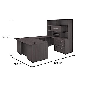 Bush Business Furniture Office 500 U Shaped Executive Desk with Drawers and Hutch, 72W, Storm Gray