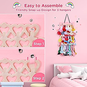 Headband Holder for Baby Girls, Vimiv Headband Organizer for Baby Girls, Baby Bow Holder Organizer w/Heart-Shape Velvet Hangers, Baby Headband Holder Organizer for Door,Closet,Wall, Light Pink