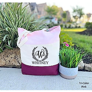 Personalized Monogram Name Surname Tote Bag, Custom Family Name Tote Bag, Gift for Reunion Family Trip, Christmas Gift, Personalized Order Tote Bag (15"L x 15"H x 3"D, Tri-Color Pink)