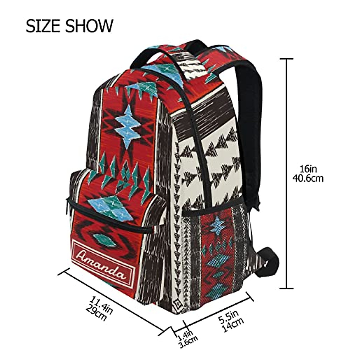 Custom Indian Aztec Backpack for Girls Personalized Your Name Text Bookbag Boho Tribe School Backpack Bookbag 3rd 4th 5th Grade Elementary Students Daypacks