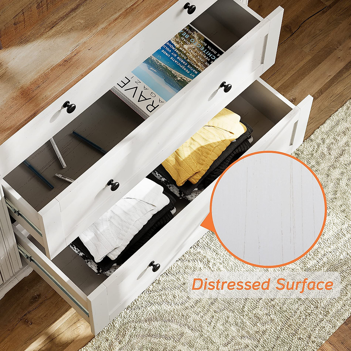 WAMPAT Dresser for Bedroom with 3 Drawers, White Kids Dressers with Wide Chest of Drawers, Mid Century Modern Wooden Closet Storage Organizer, Small Dressers for Living Room, Nursery, Hallway