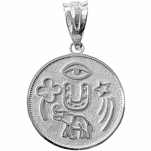 .925 Sterling Silver Lucky Charm Round Coin Medal Talisman Pendant - Pendant Only