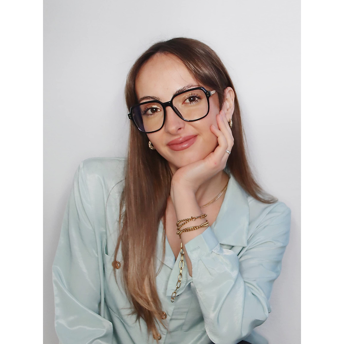 VISOONE Oversized Blue Light Blocking Glasses with Chic Square TR90 Frame and Metal Temple for Women Men REMY