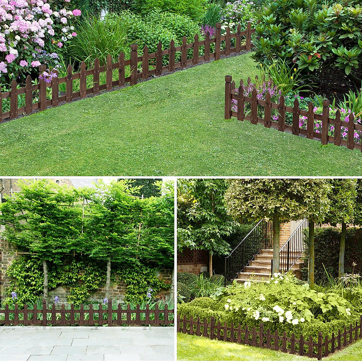 Topeakmart Wood Picket Garden Fence Edging Fencing Garden Yard Border Edging Panels Posts Flower Plants Pool Fences 177.5 x 21.7’’ (LxW)