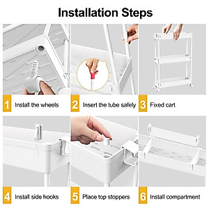 SPACELEAD Slim Storage Cart,3 Tier Bathroom Rolling Utility Cart Storage Organizer Slide Out Cart, Mobile Shelving Unit Organizer trolley for Office Bathroom Kitchen Laundry Room Narrow Places, White