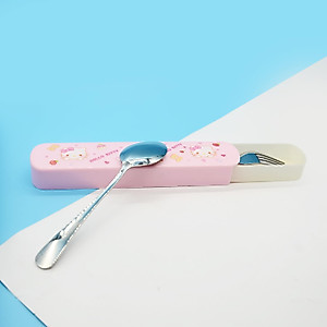 Kawaii Kitty Portable Stainless Steel Flatware Set, 3 Pack Reusable Travel Utensils Dinnerware Set with Case, Camping Cutlery Set, Chopsticks Fork Spoon Tableware