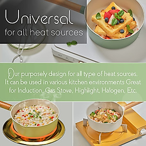 Dr.HOWS OMIZA 8" Nonstick Ceramic PFOA, PFOS-free Coated Sauce Pan, Dual Spouted 2 Quart Medium Saucepan, Wooden Handle, For Gas, Electric, Halogen, Induction stove (Green)