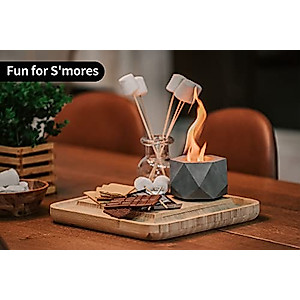 Kante Concrete Tabletop Fire Pit with 6" Dark Gray Base, Ethanol Fire Pit for Indoor&Outdoor, Portable Rubbing Alcohol Tabletop Fire Bowl, Mini Fireplaces for Smores Maker (Rock Style)