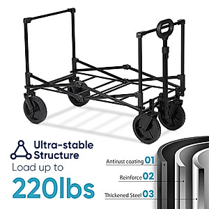 Tempera Collapsible Foldable Wagon with 220lbs Weight Capacity, Folding Wagon with All-Terrain Wheels, Havy Duty Utility Wagon for Sports, Grocery, Garden, Beach, Black