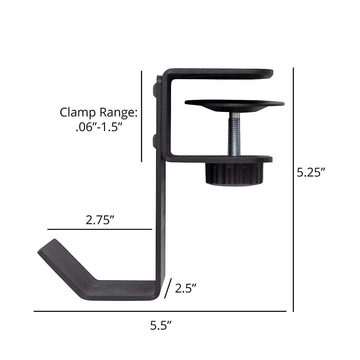 Stand Up Desk Store Clamp-On Under Desk Headphone Hook, Backpack Hook, and Purse Hook for Desk - Black