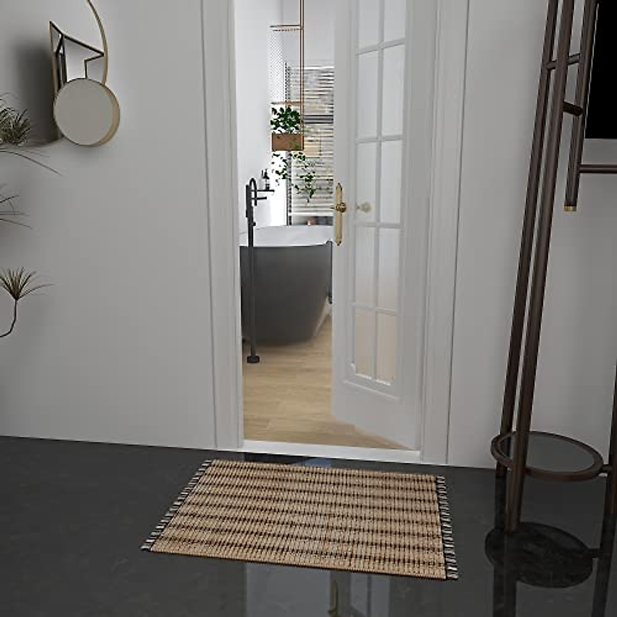 Eco Crave 2x3 Ft Small Jute Natural Area Rug, 100% Hand Woven Rug for Indoor Front Entrance Kitchen & Bathrooms, Low-Pile Floor Carpet, Premium Quality Home Decor.