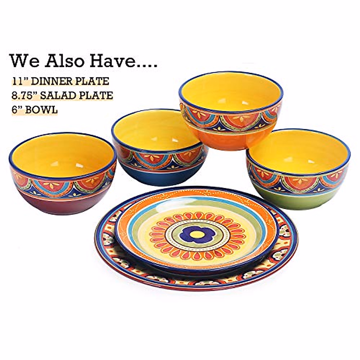 Bico Tunisian 26oz Ceramic Cereal Bowls Set of 4, for Pasta, Salad, Cereal, Soup & Microwave & Dishwasher Safe