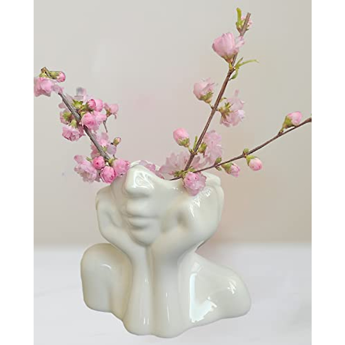 Female Form Ceramic Body Face Art Vase Ideal For Home Office Bookshelf Table Shelf Décor Modern Farmhouse 5.52x2.76x4.73Inch, Small