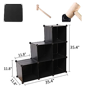 YCOCO 6 Cubes Storage Modular Cubes,DIY Plastic Closet Organizer Storage Shelves Cubes with Wooden Hammer,Stackable Bookcase for Bedroom Living Room Office,Black