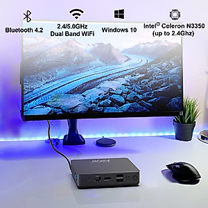 AWOW Mini PC Windows 10 PRO, Intel 4 Cores Celeron N3350 (Max 2.4 GHz), Small Desktop PC 6GB DDR4 RAM 64GB SSD, Mini Computer Support 4K Dual HDMI, WiFi5 Bluetooth 4.2, Gigabit Ethernet, 2*USB