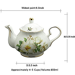 Jomop Ceramic Tea Pot Floral Design White 3-4 Cups 850 ml (Green)