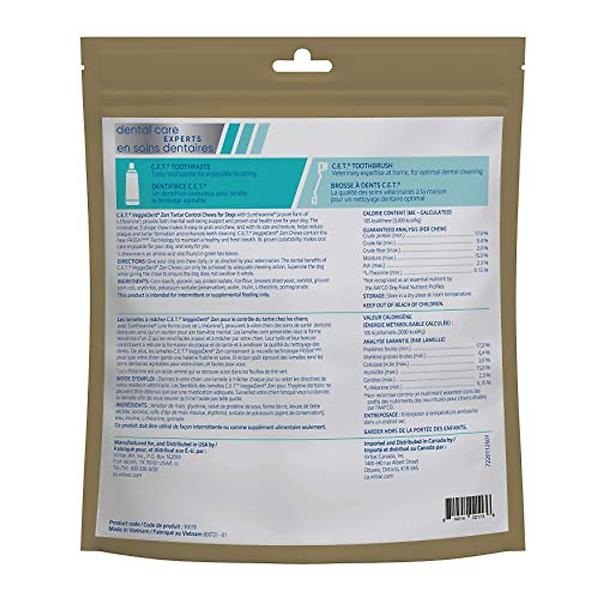 C.E.T. VEGGIEDENT Zen Tartar Control Chews for Dogs - Large