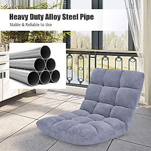 FANTASK 14-Position Floor Sofa, Folding Memory Foam Floor Chair w/Comfy Cushions & Study Steel Frame, Angle Adjustable Floor Couch Sofa, Floor Lounge Sofa for Reading Game Meditating (Gray)