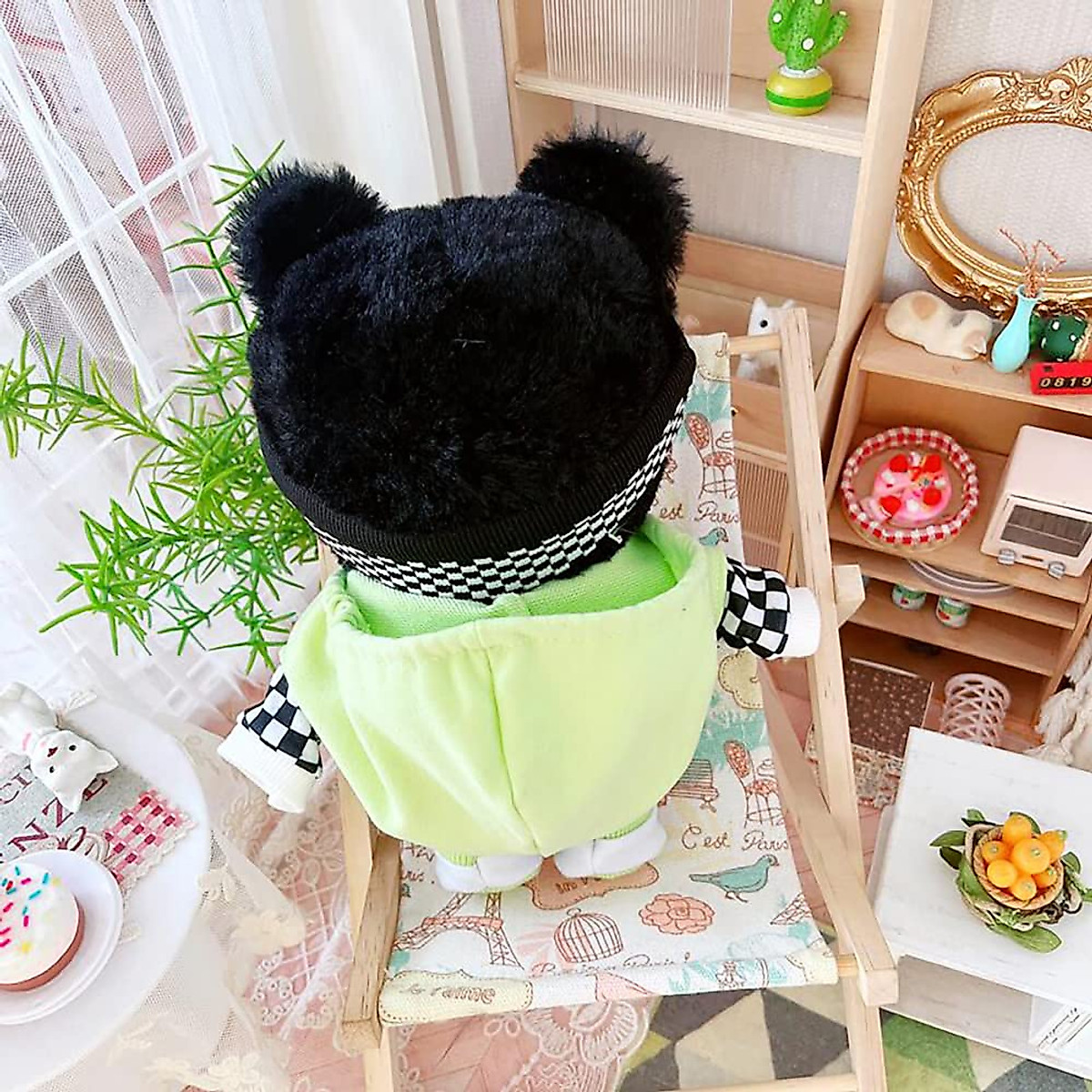 niannyyhouse 20cm Plush Doll Clothes Headwear Hoodie Pants Shoes Loose Cave Bear Set 8in Soft Stuffed Plush Toy Dress Up (Green)