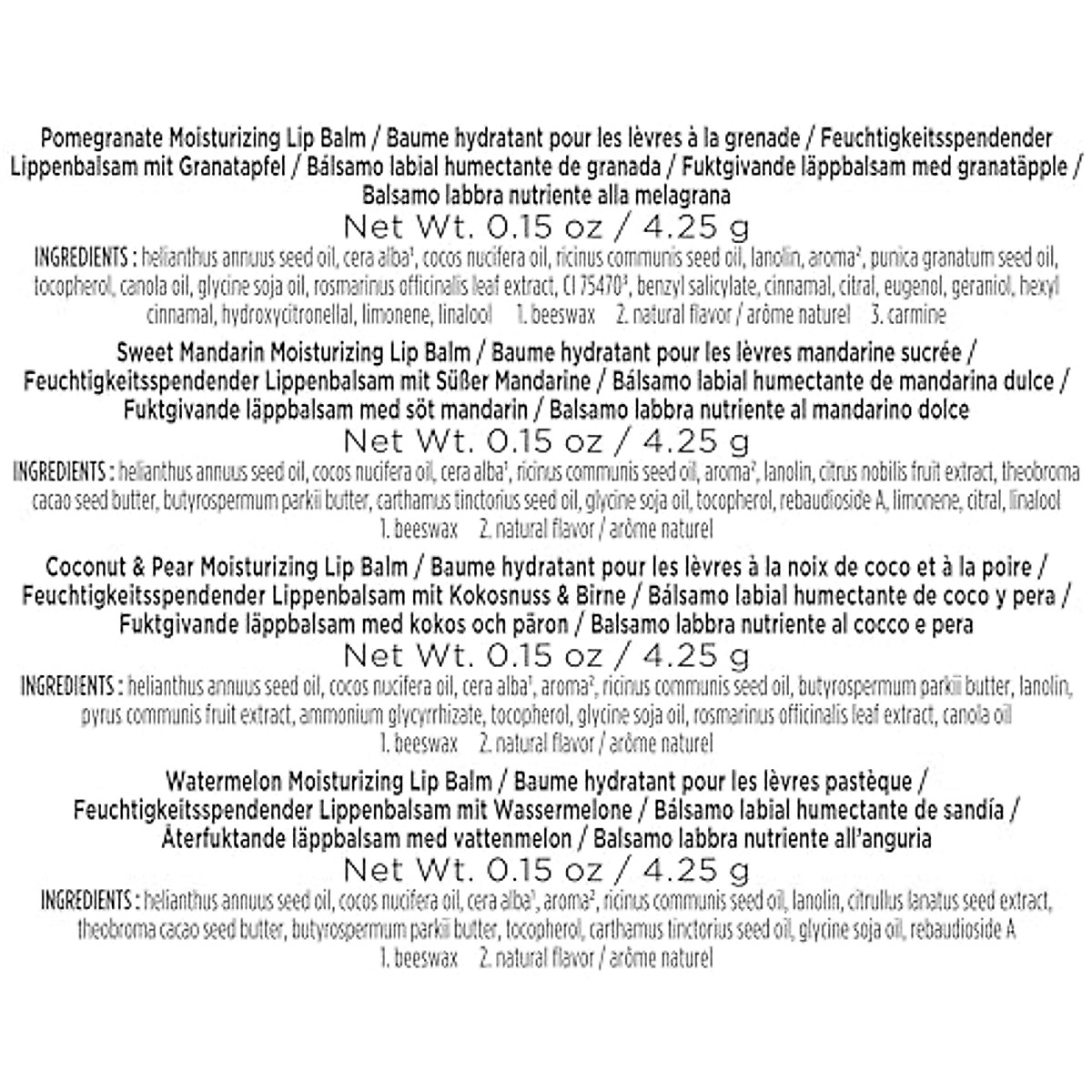 Burt's Bees Stocking Stuffers, Just Picked Lip Balm Set, Pomegranate, Watermelon, Sweet Mandarin, Coconut & Pear, Natural Origin Lip Treatment Christmas Gifts (4-Pack)