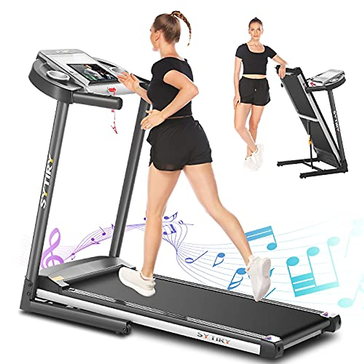 SYTIRY Folding Treadmill,10'' HD Touchscreen, WiFi, TV, YouTube and Facebook, Compact Treadmills Easy Assembly, Walking Jogging Running Machine for Family & Office Use TR060801
