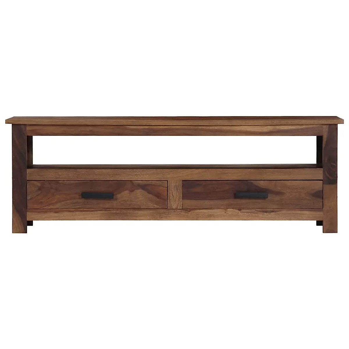 vidaXL Solid Wood Sheesham TV Cabinet with 2 Drawers & 1 Compartment - 46.5x11.8x15.7 - Rustic Brown Wooden Lowboard/Stereo Stand - Fully Assembled